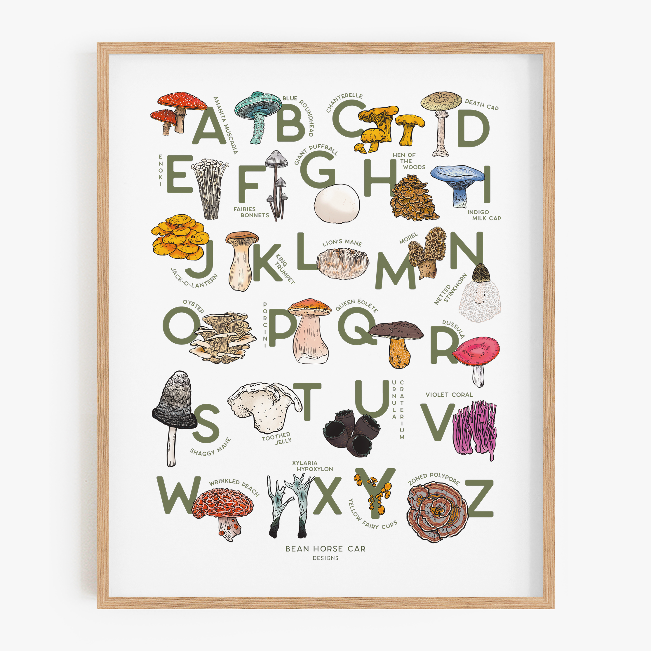 Mushroom Alphabet Art Print – Bean Horse Car Designs