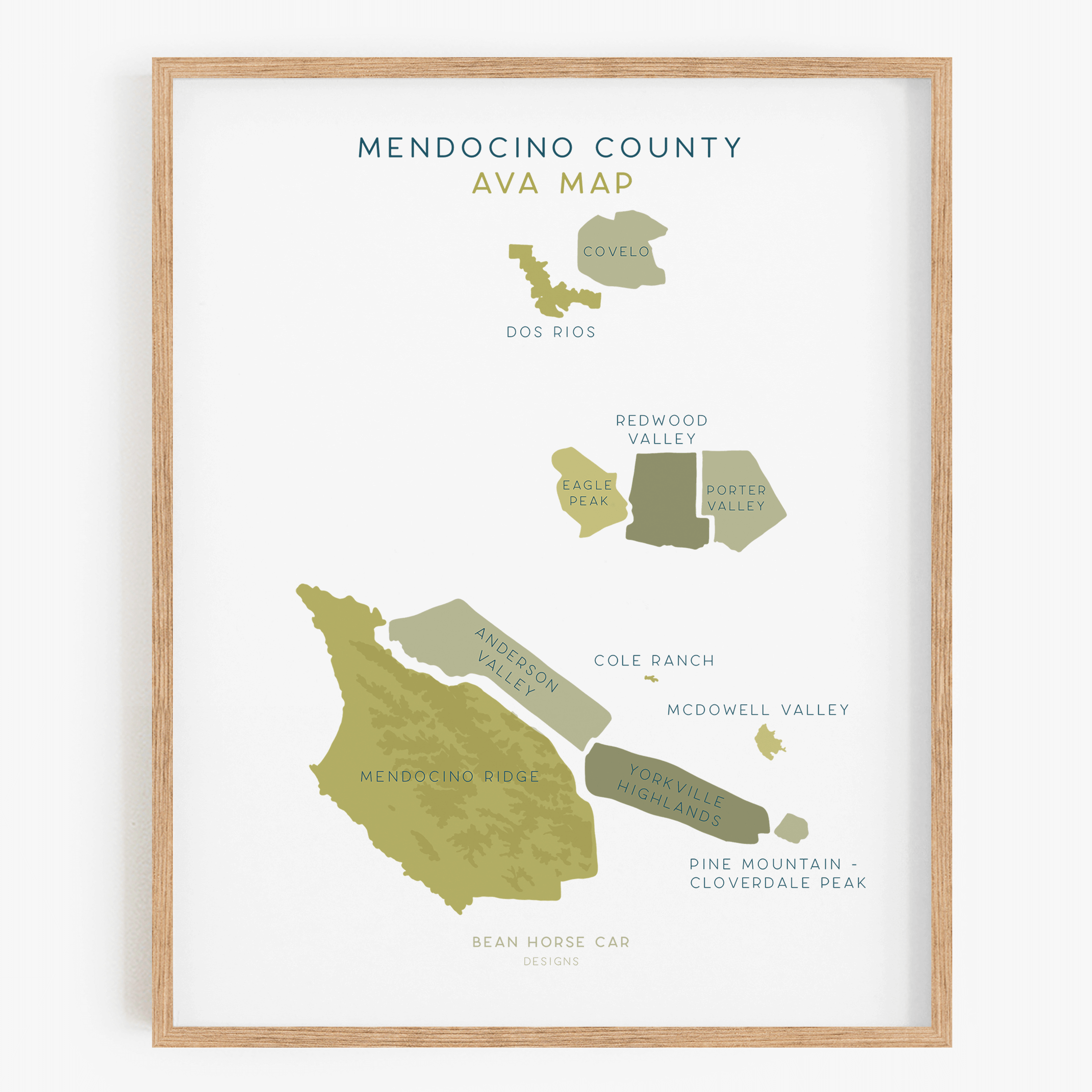AVA Map - Mendocino County Labeled Art Print - North Coast Region ...