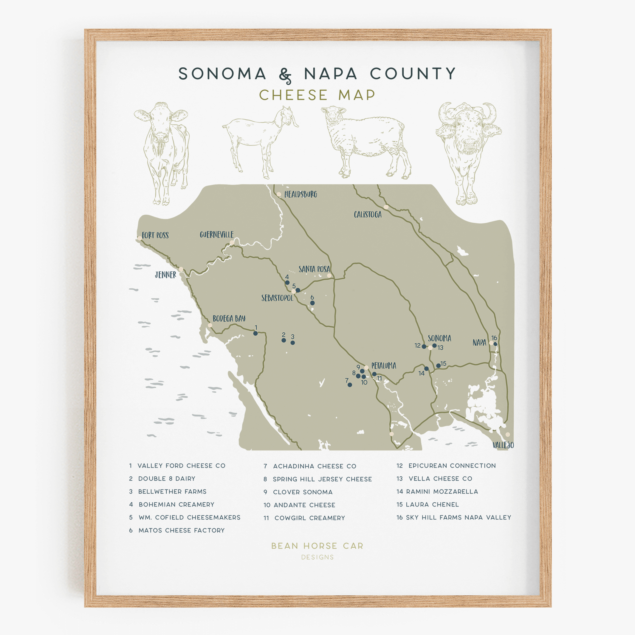 Cheese Map - Sonoma and Napa County Art Print – Bean Horse Car Designs