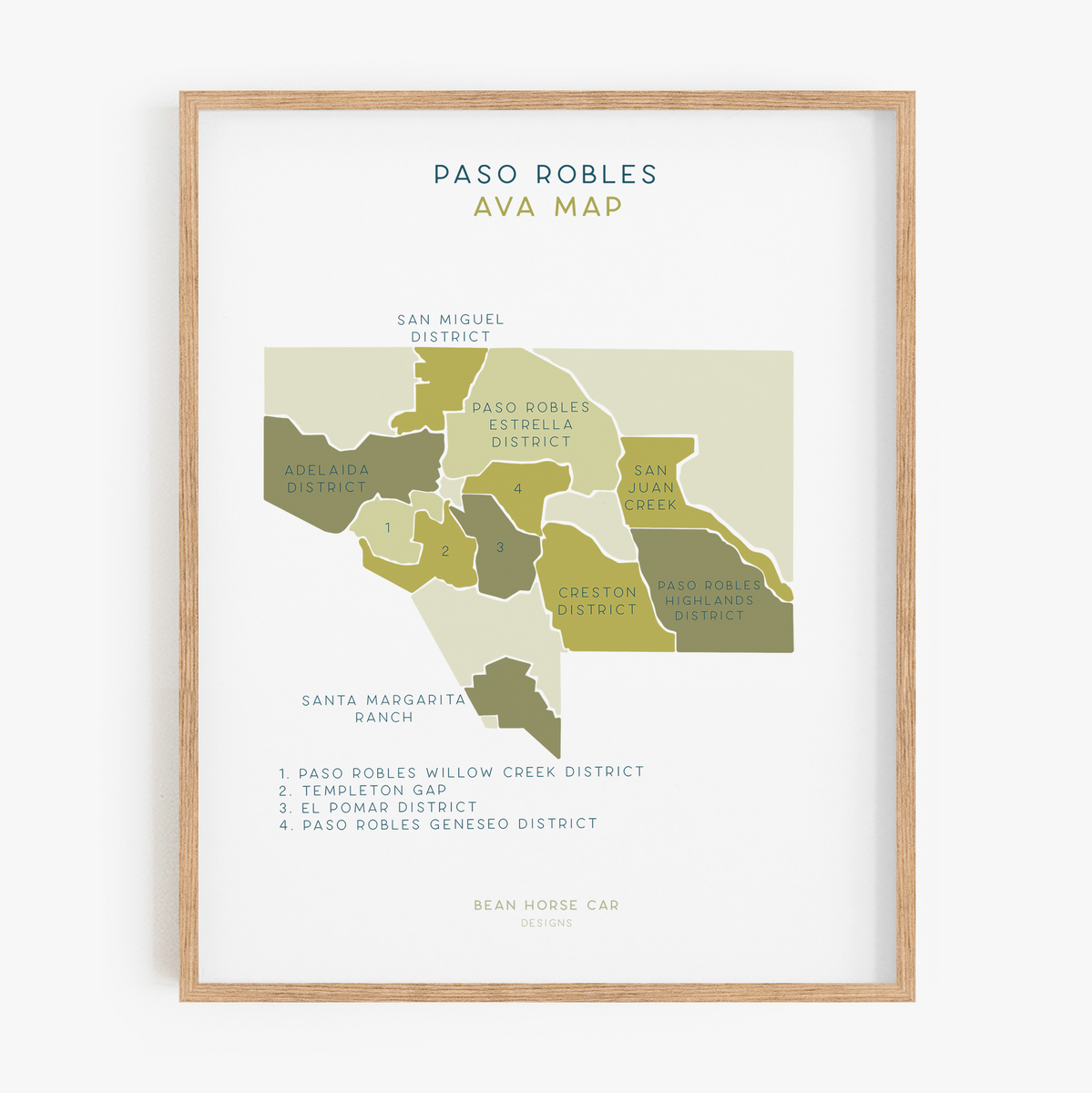 AVA Map - Paso Robles Labeled Art Print - Central Coast Region – Bean ...