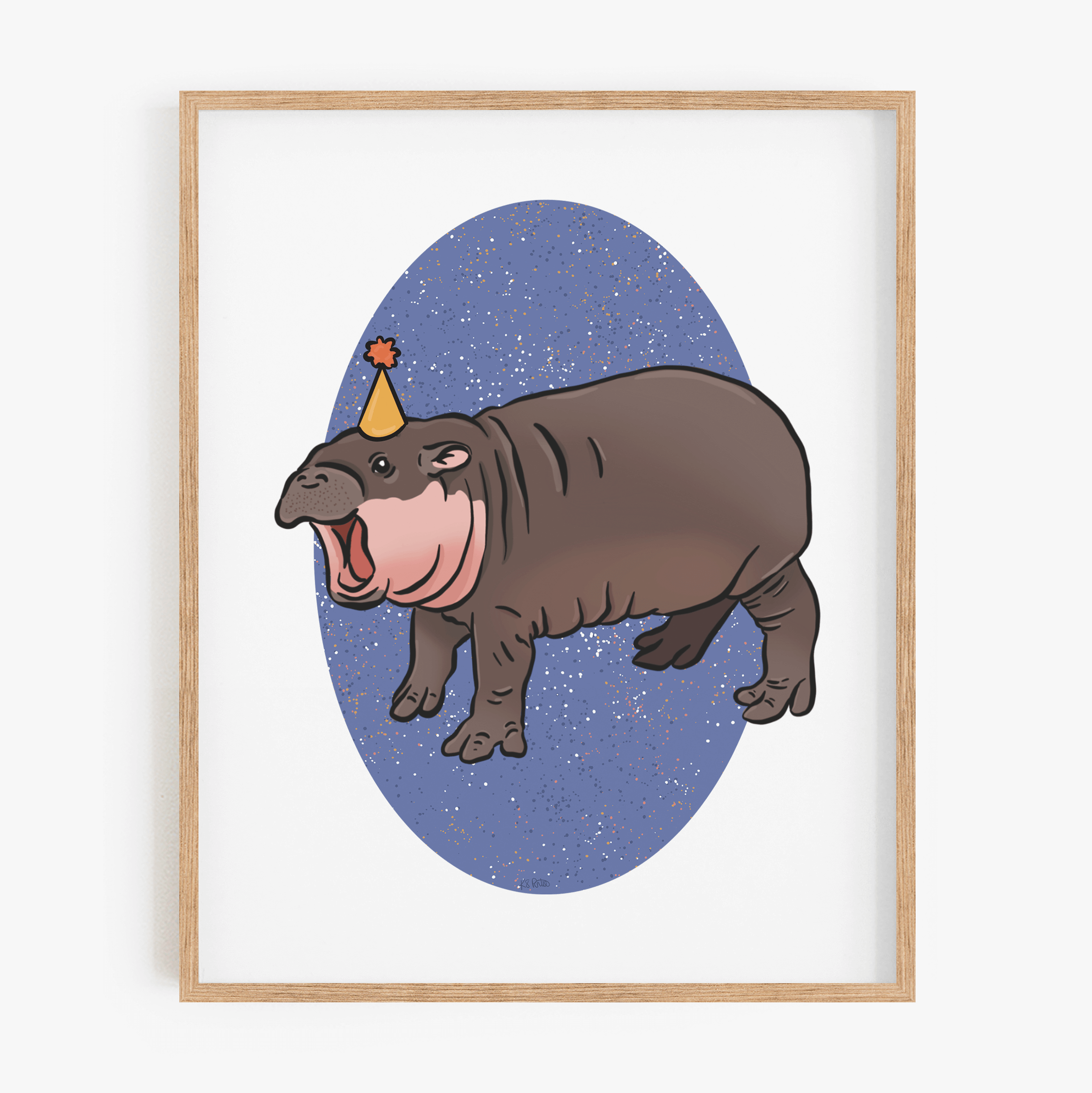 Party Moo Deng - Pygmy Hippo Art Print – Bean Horse Car Designs