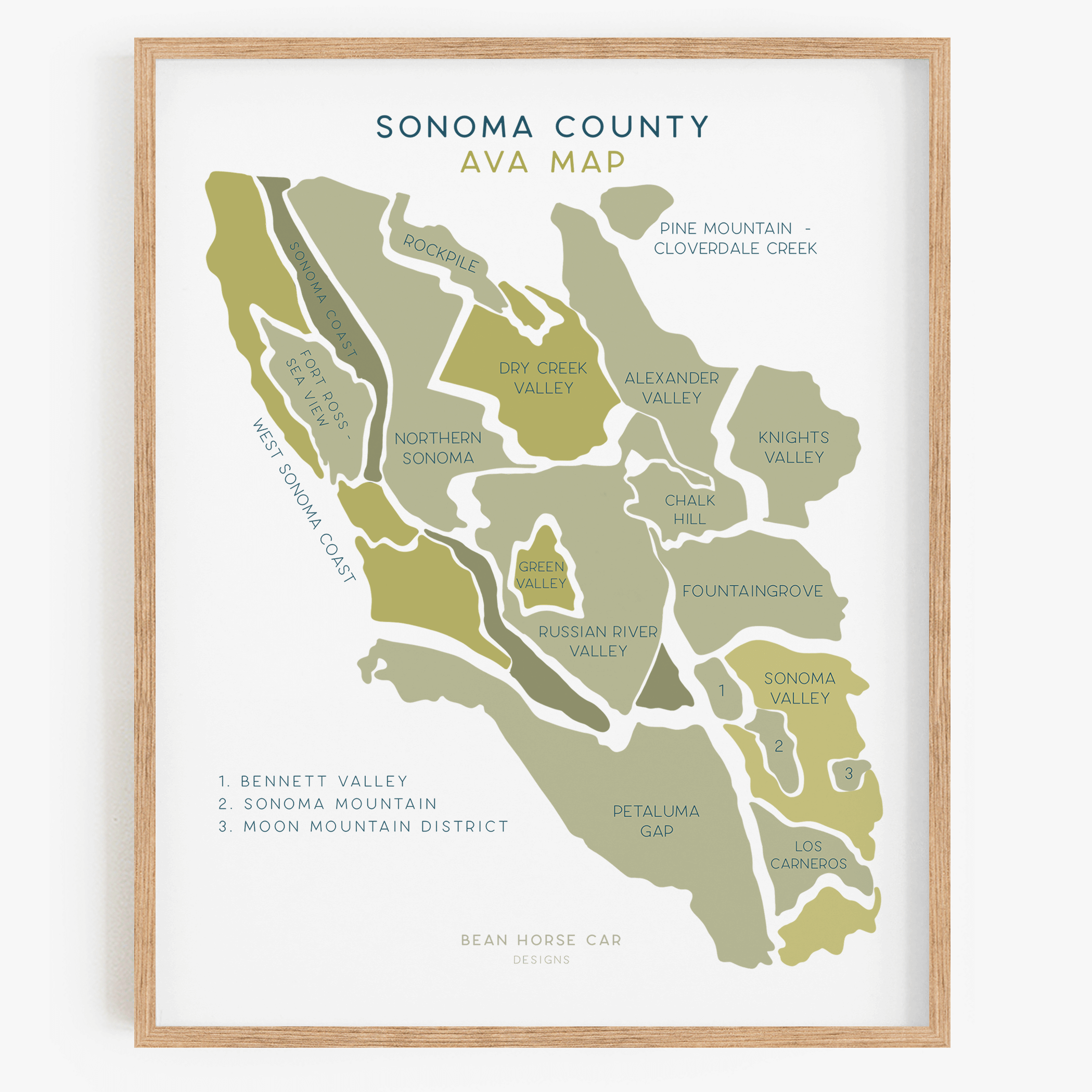 AVA Map - Sonoma County Labeled Art Print - North Coast Region – Bean ...