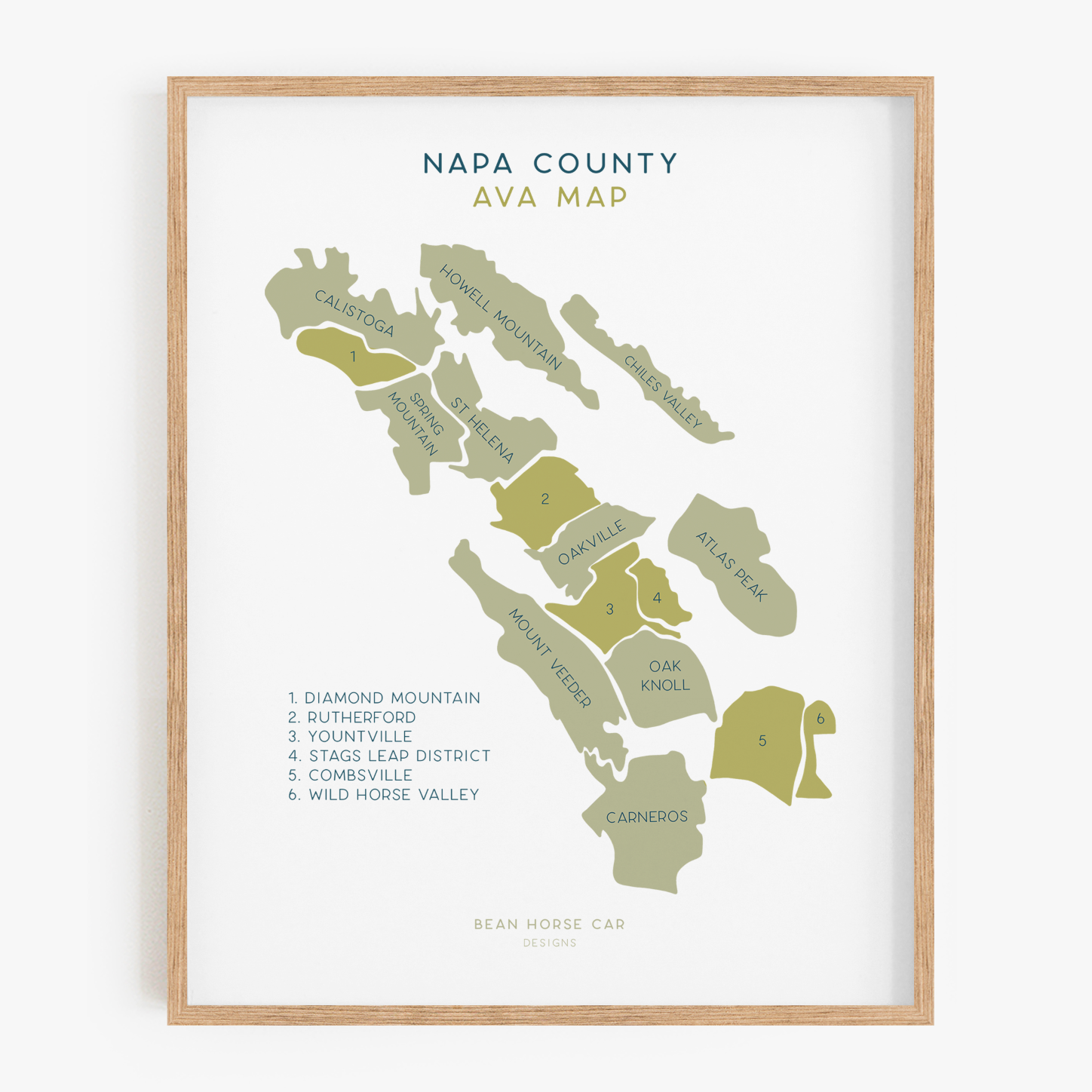 AVA Map - Napa County Labeled Art Print - North Coast Region – Bean ...