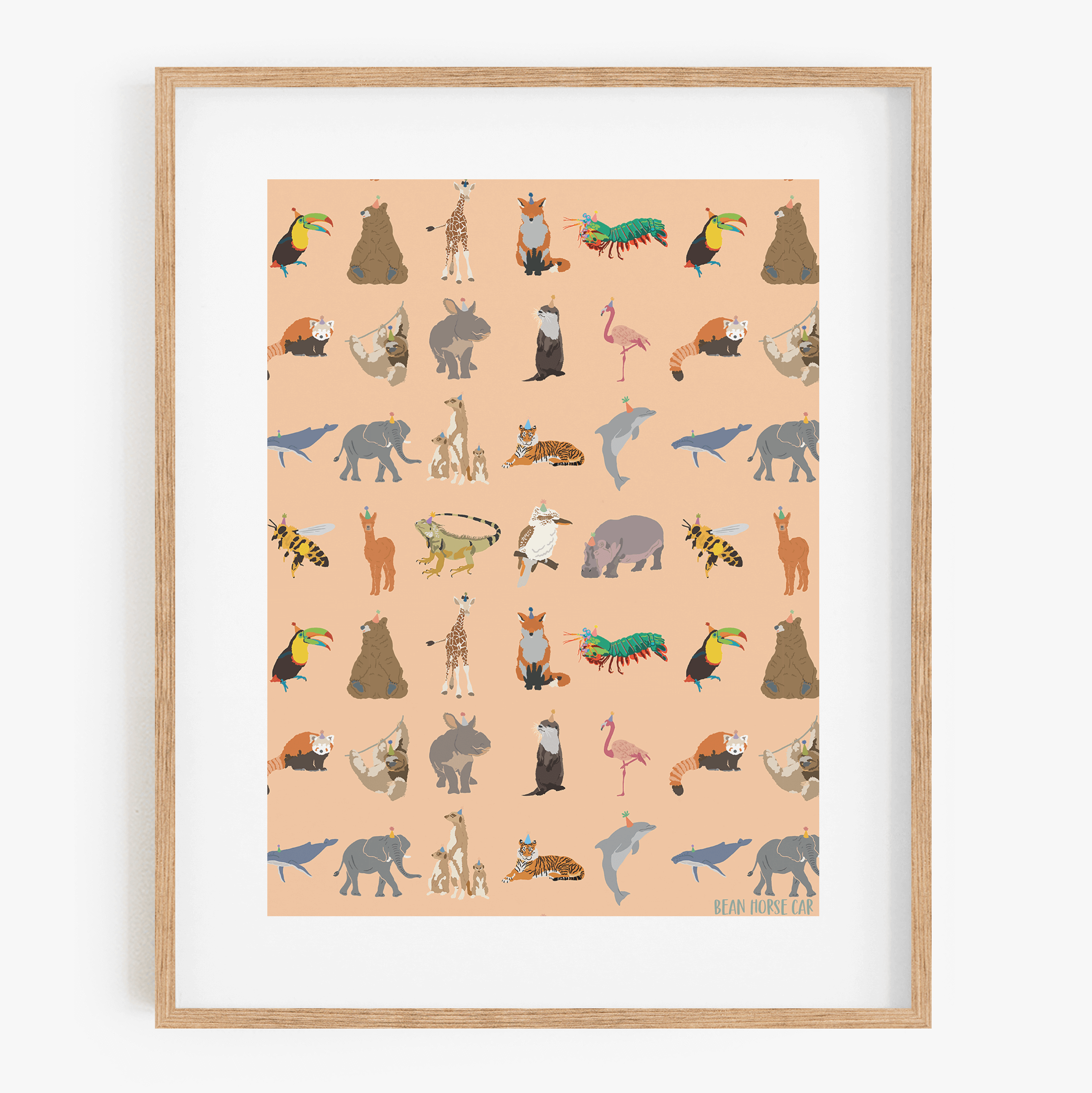Party Animals Pattern Art Print – Bean Horse Car Designs